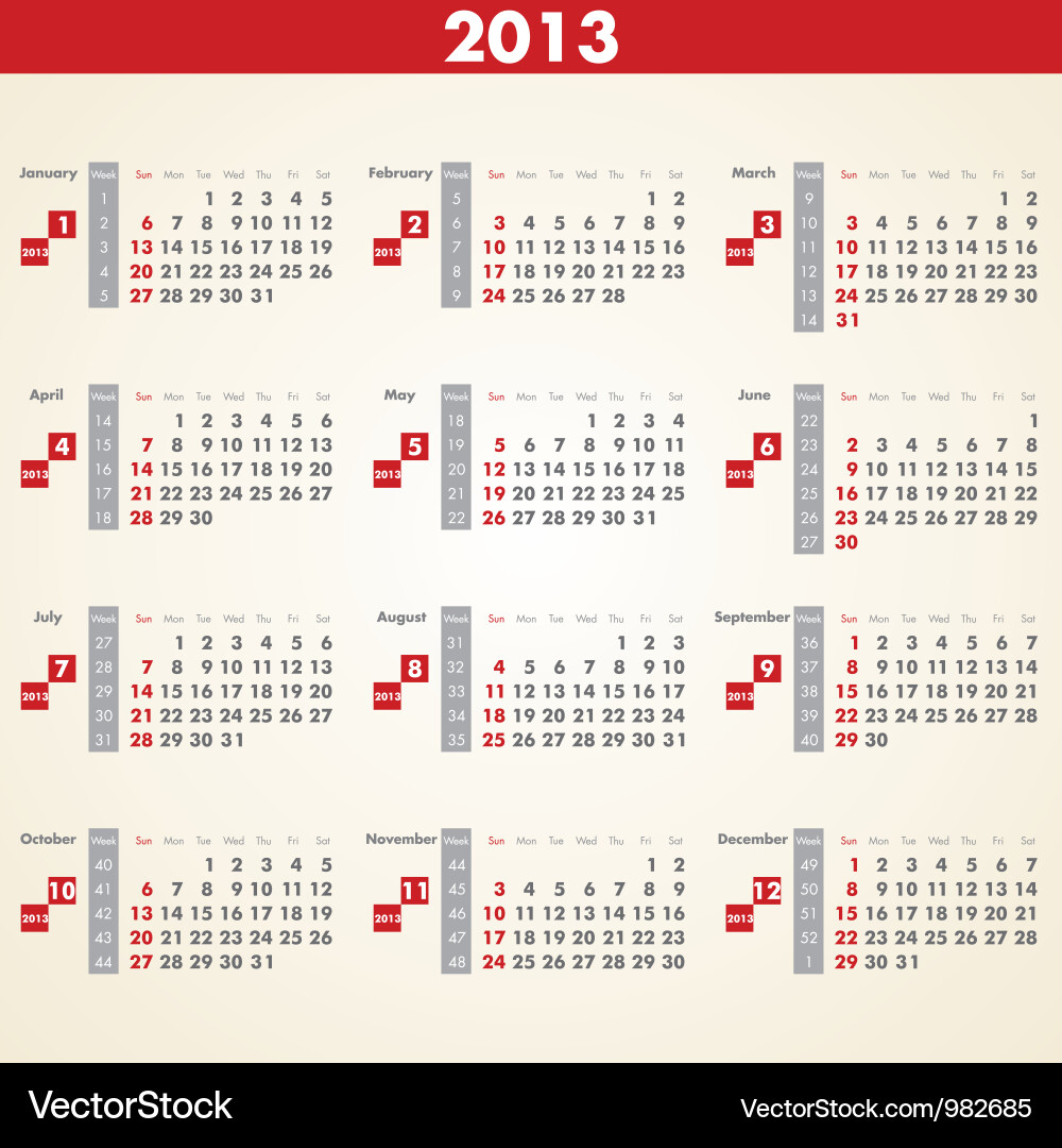 2013 calendar Royalty Free Vector Image - VectorStock
