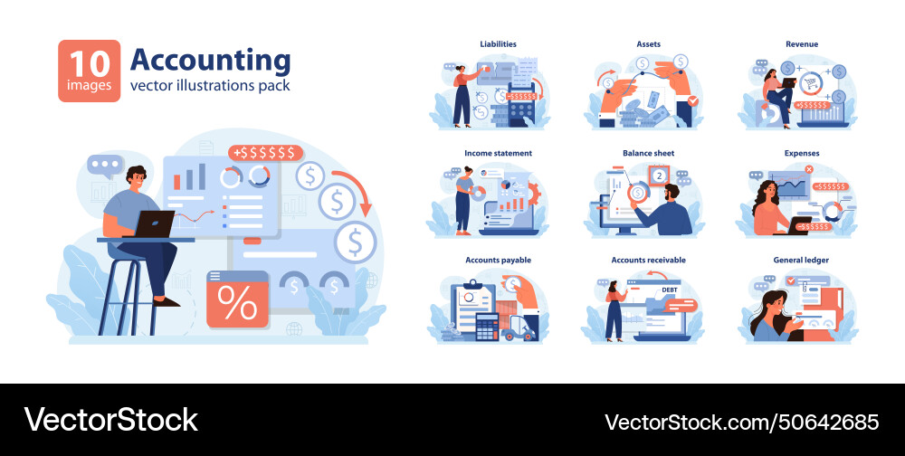 Accounting set professionals navigating finance Vector Image