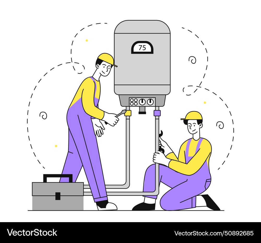 Gas boiler workers linear Royalty Free Vector Image