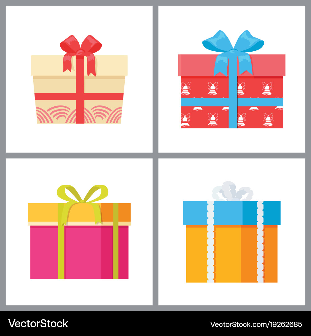 Set of gift boxes with decorative wrapping paper Vector Image