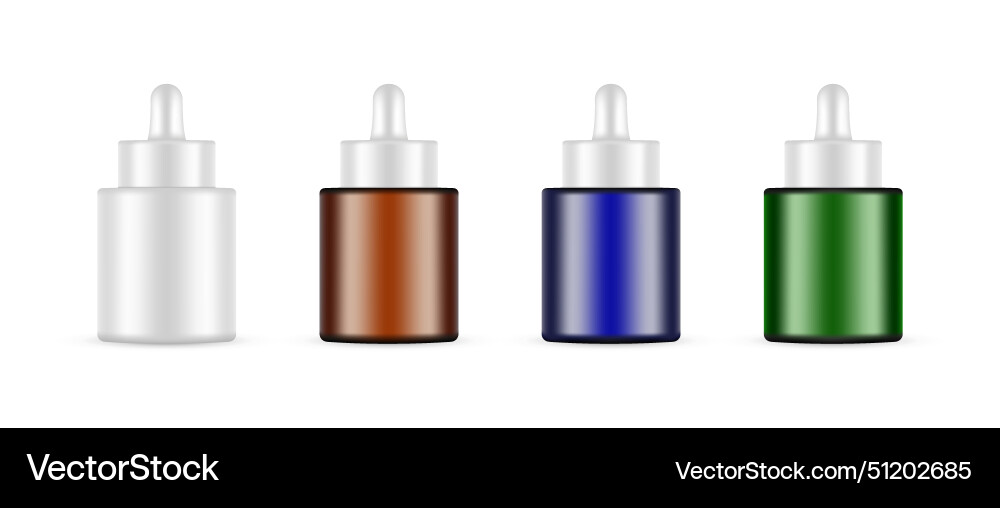 Set of small dropper bottles front view Royalty Free Vector