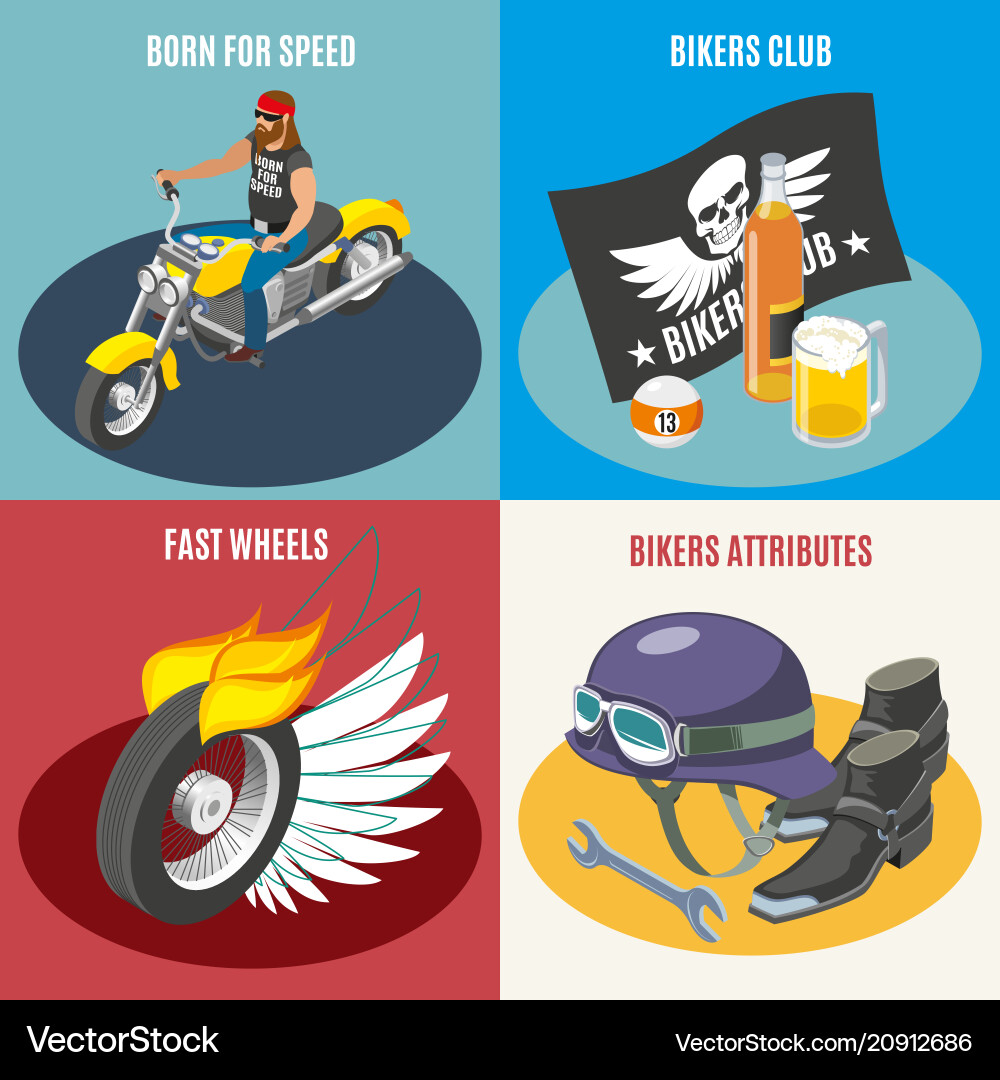 Bikers isometric design concept Royalty Free Vector Image