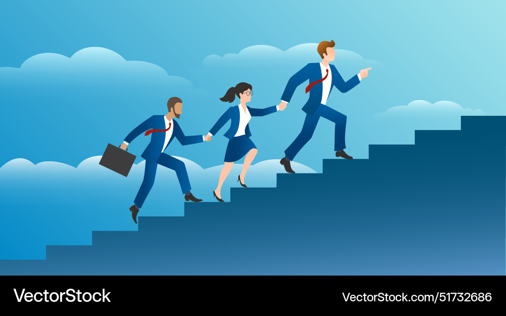 Business people walking up staircase Royalty Free Vector