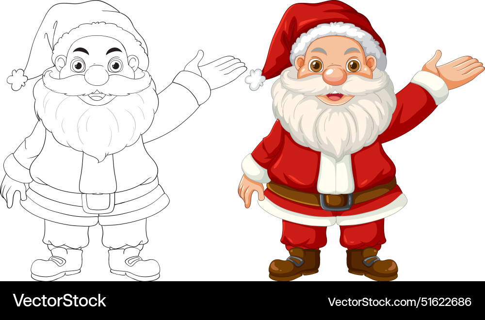 Color and outline versions of santa claus Vector Image