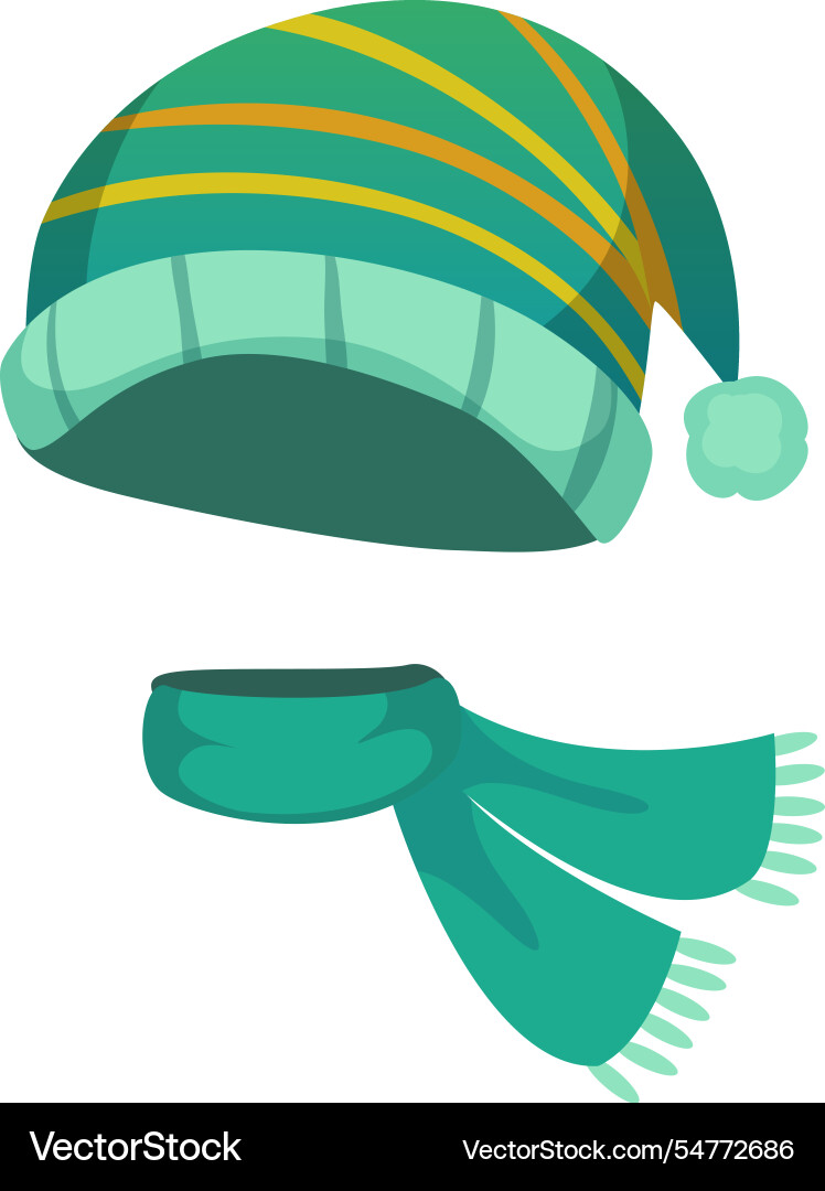 Green winter hat and scarf set offering warmth Vector Image