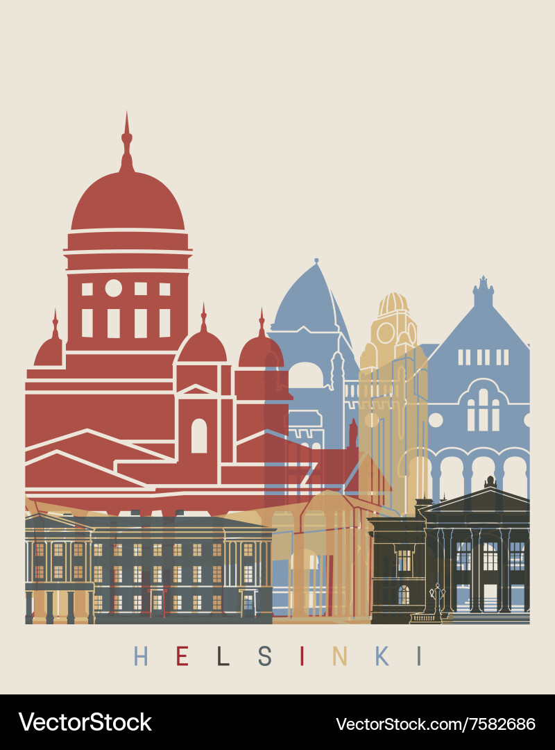 Helsinki skyline poster Royalty Free Vector Image