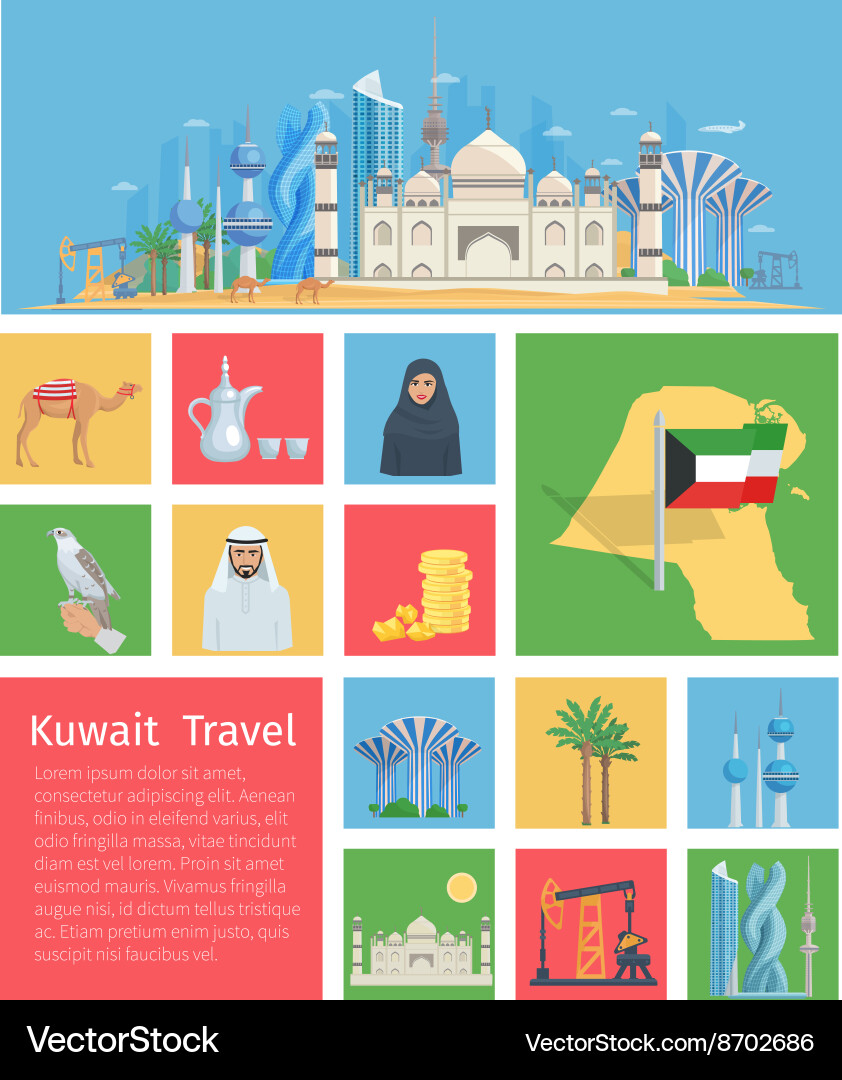 Kuwait icons set Royalty Free Vector Image - VectorStock