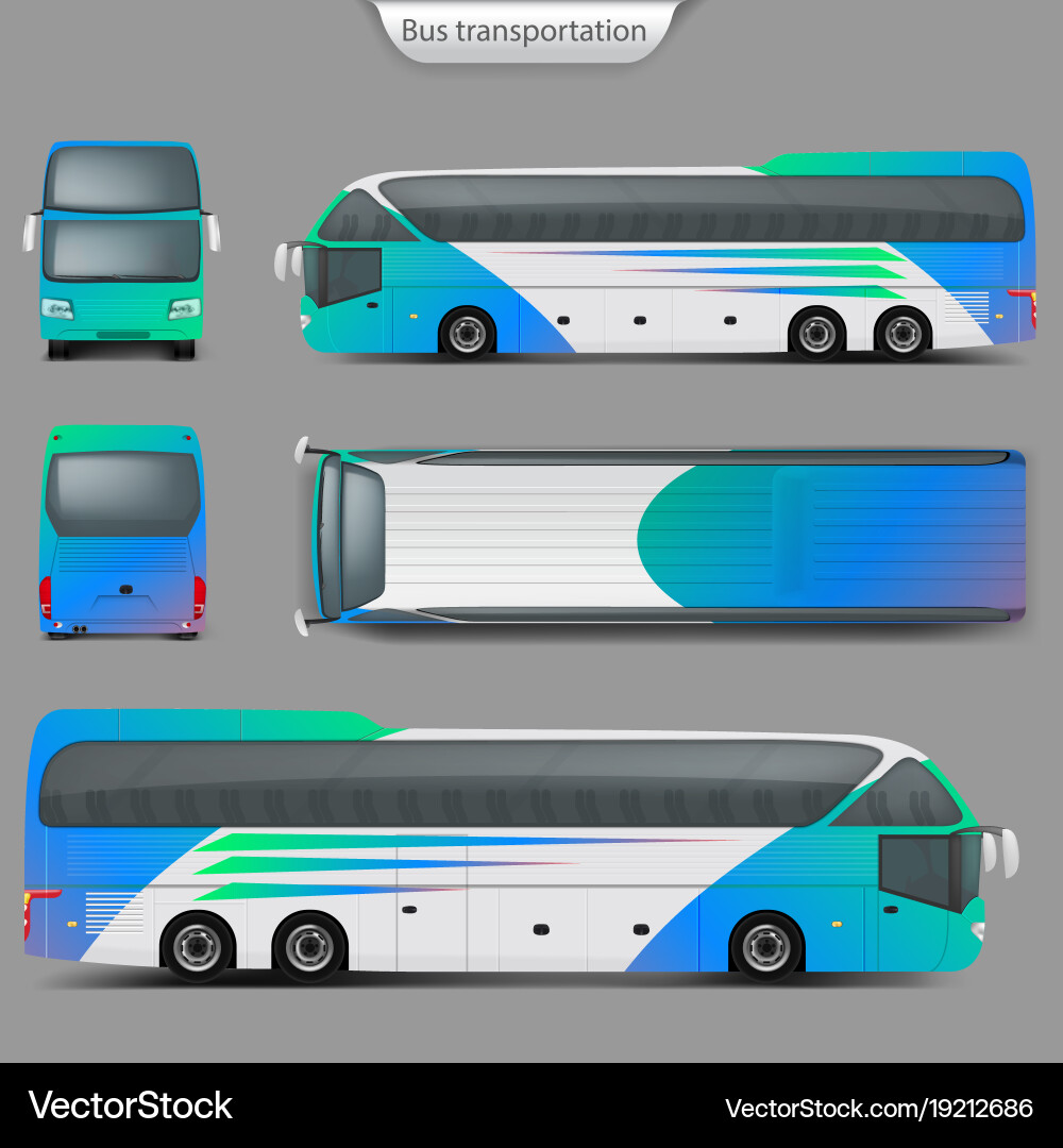 Realistic coach bus mockup back top view Vector Image