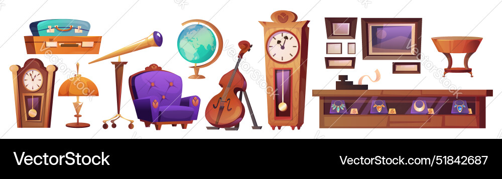 Antique store furniture and elements Royalty Free Vector