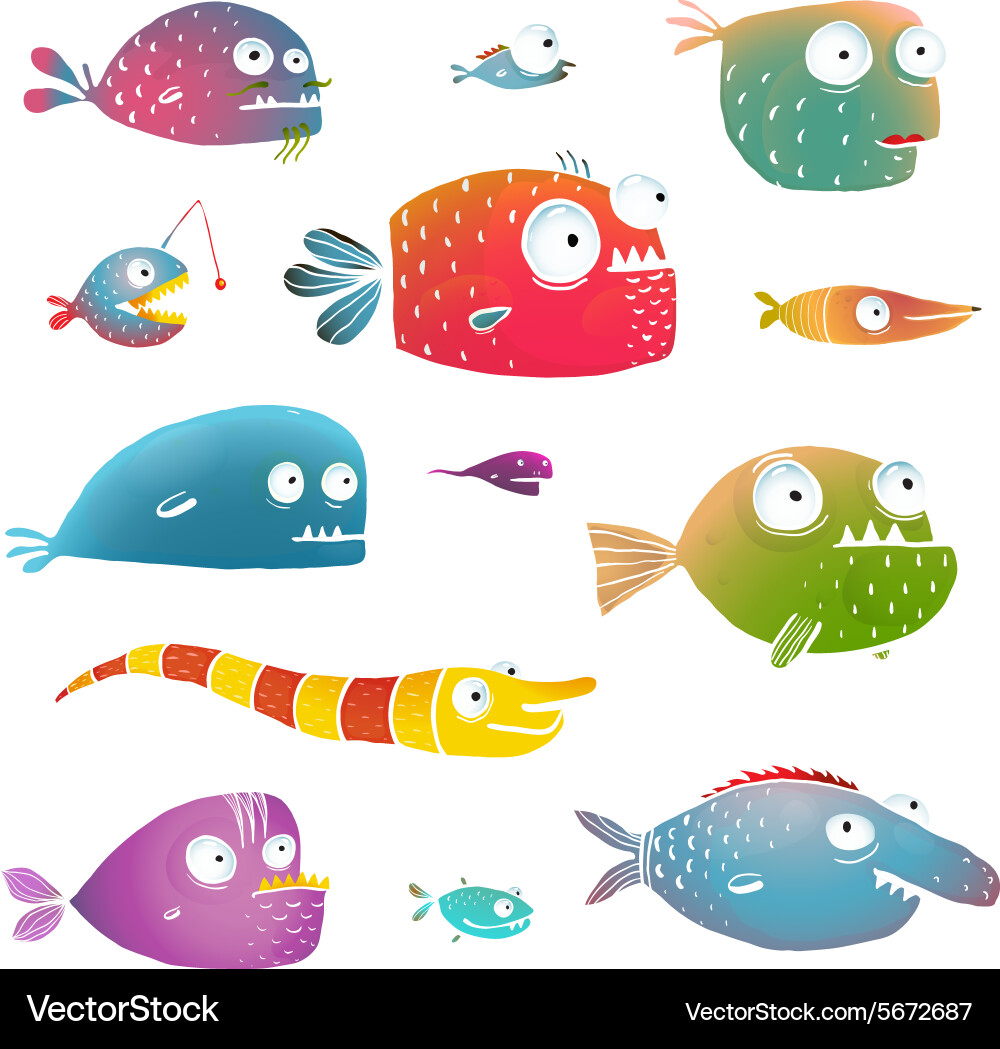 Cartoon fish collection for kids design Royalty Free Vector