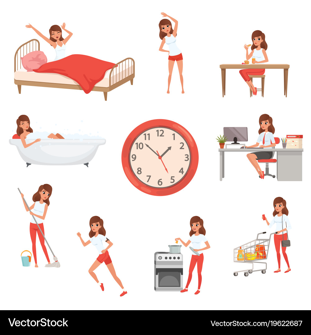 Cute young girl in different situations day time Vector Image
