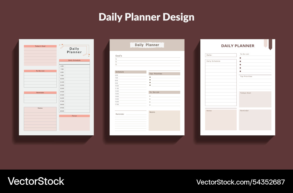 Daily planner template design layout Royalty Free Vector