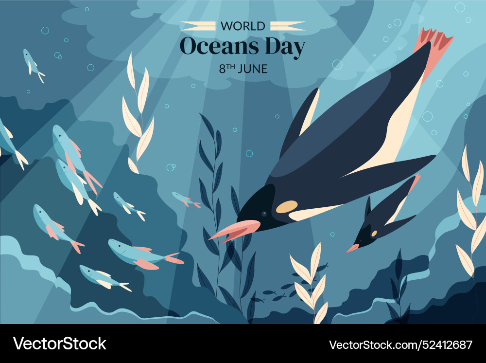 Flat background for world oceans day celebration Vector Image