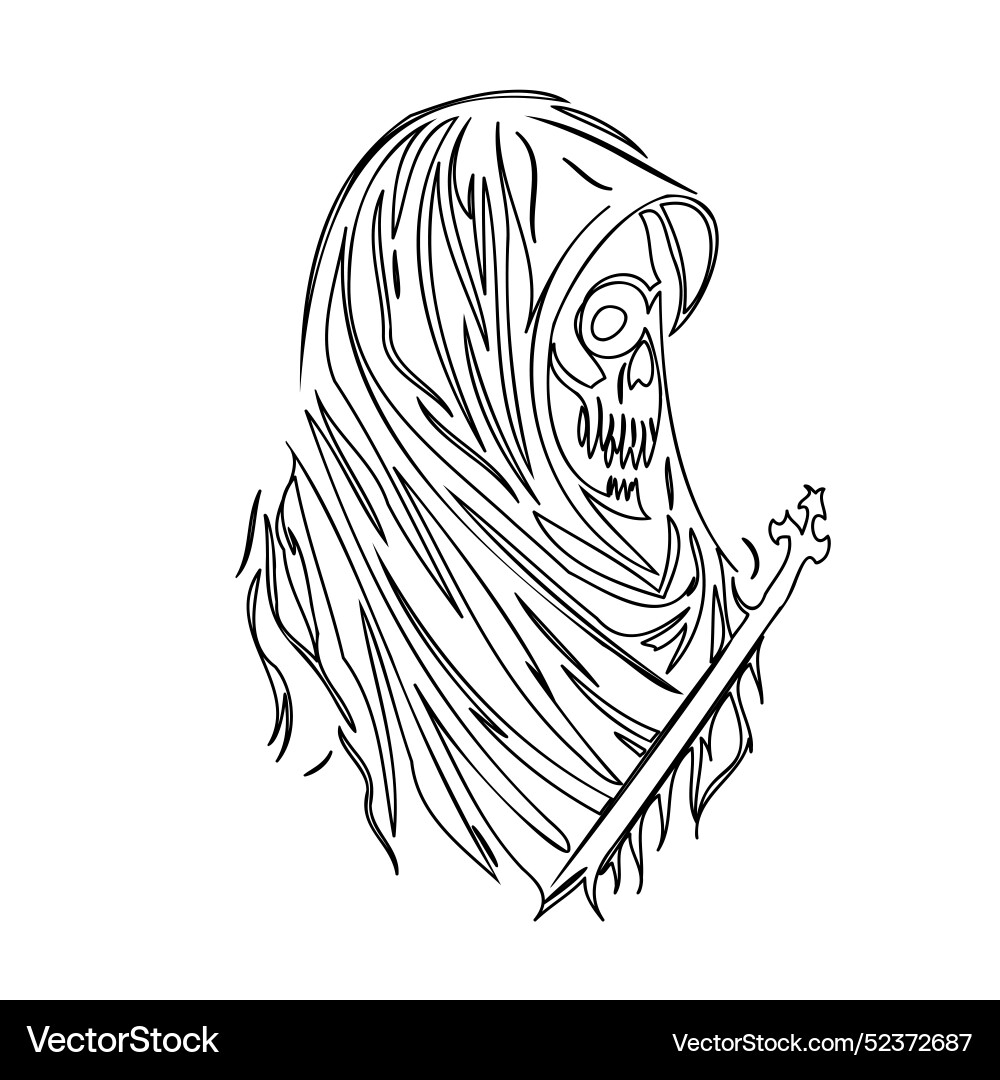 Grim reaper halloween outline sketch Royalty Free Vector