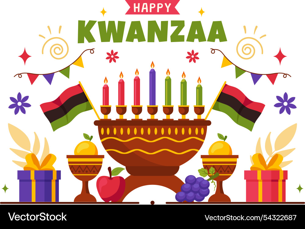 Happy kwanzaa featuring mazao zawadi mkeka kinara Vector Image