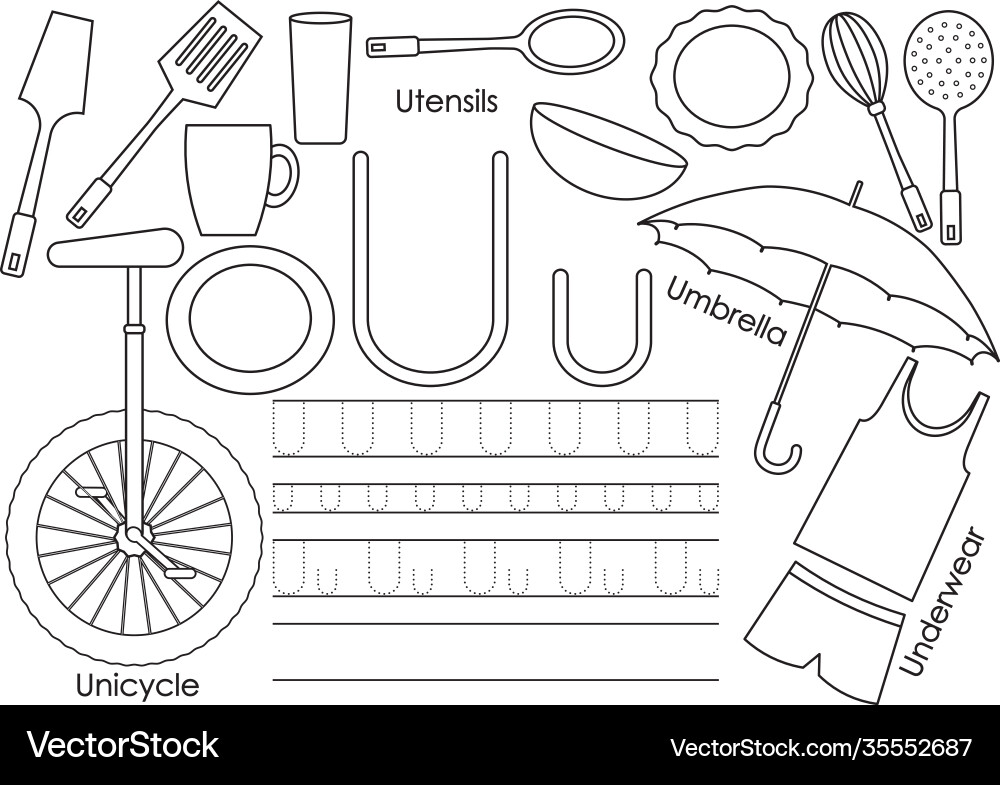 Letter u english alphabet writing practice Vector Image