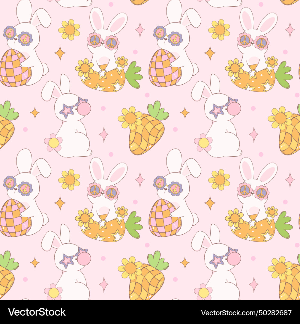 Retro Disco Bunny Easter Pattern Royalty Free Vector Image