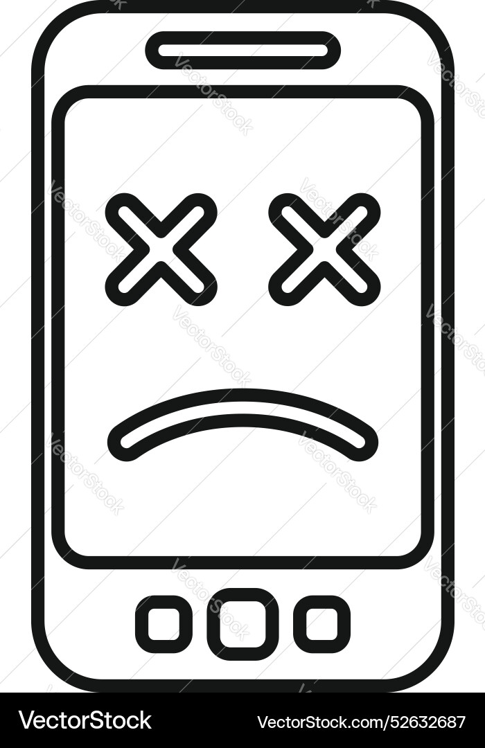 Smartphone showing sad emoticon with crosses Vector Image