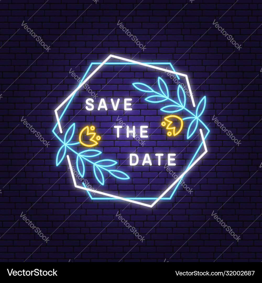 Wedding neon invitation card template Royalty Free Vector
