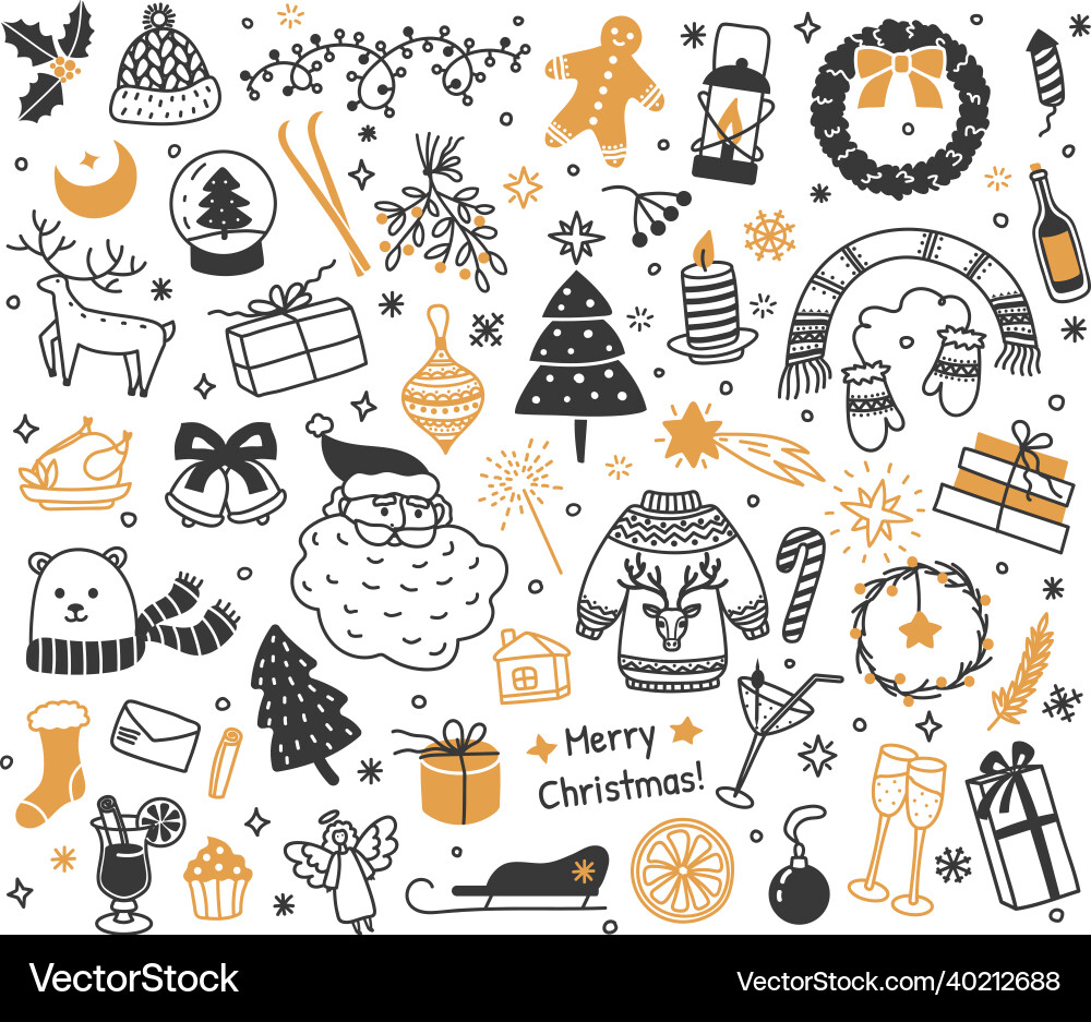 Christmas New Year Doodles Royalty Free Vector Image