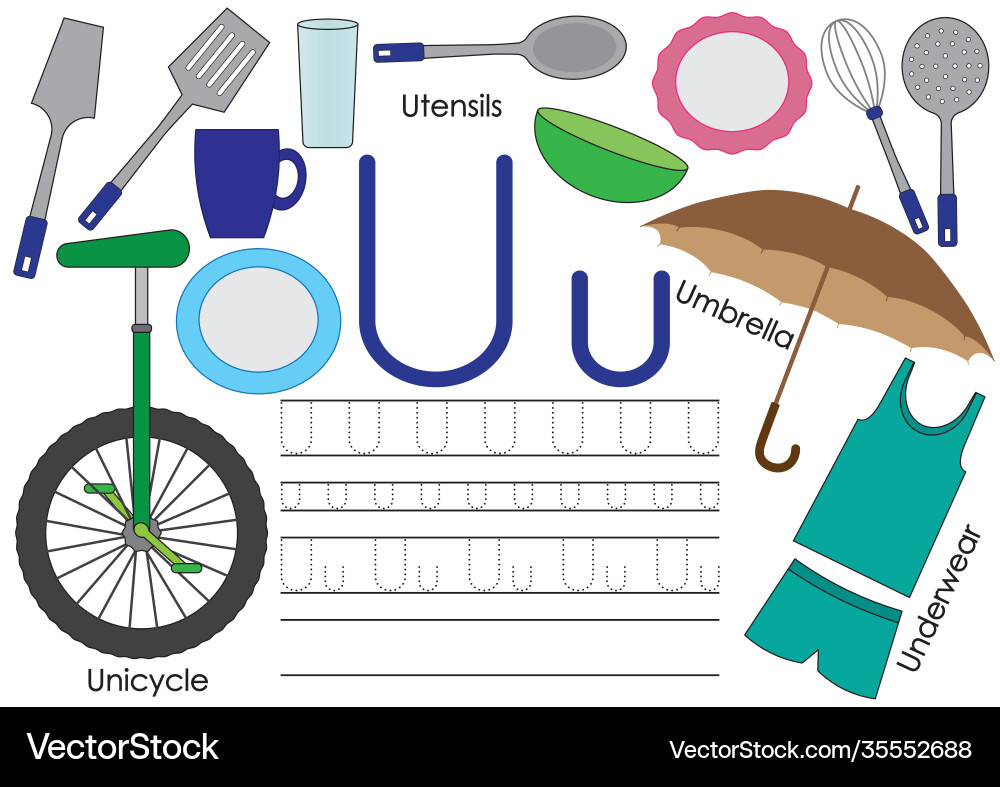 Letter u english alphabet writing practice Vector Image