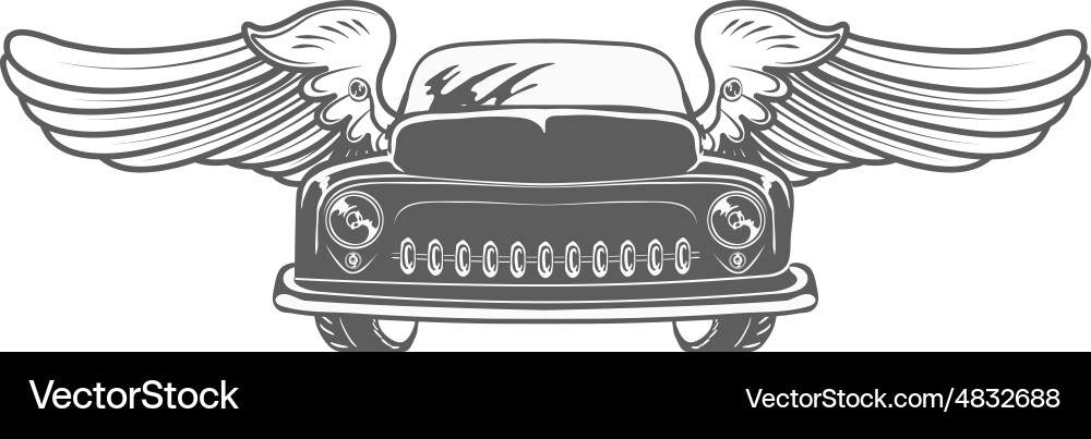 Retro car with wings isolated Royalty Free Vector Image