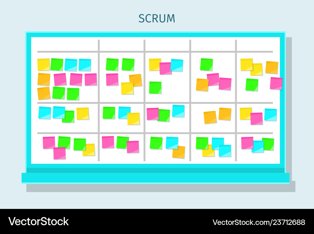 Scrum task board whit sticky note cards Royalty Free Vector