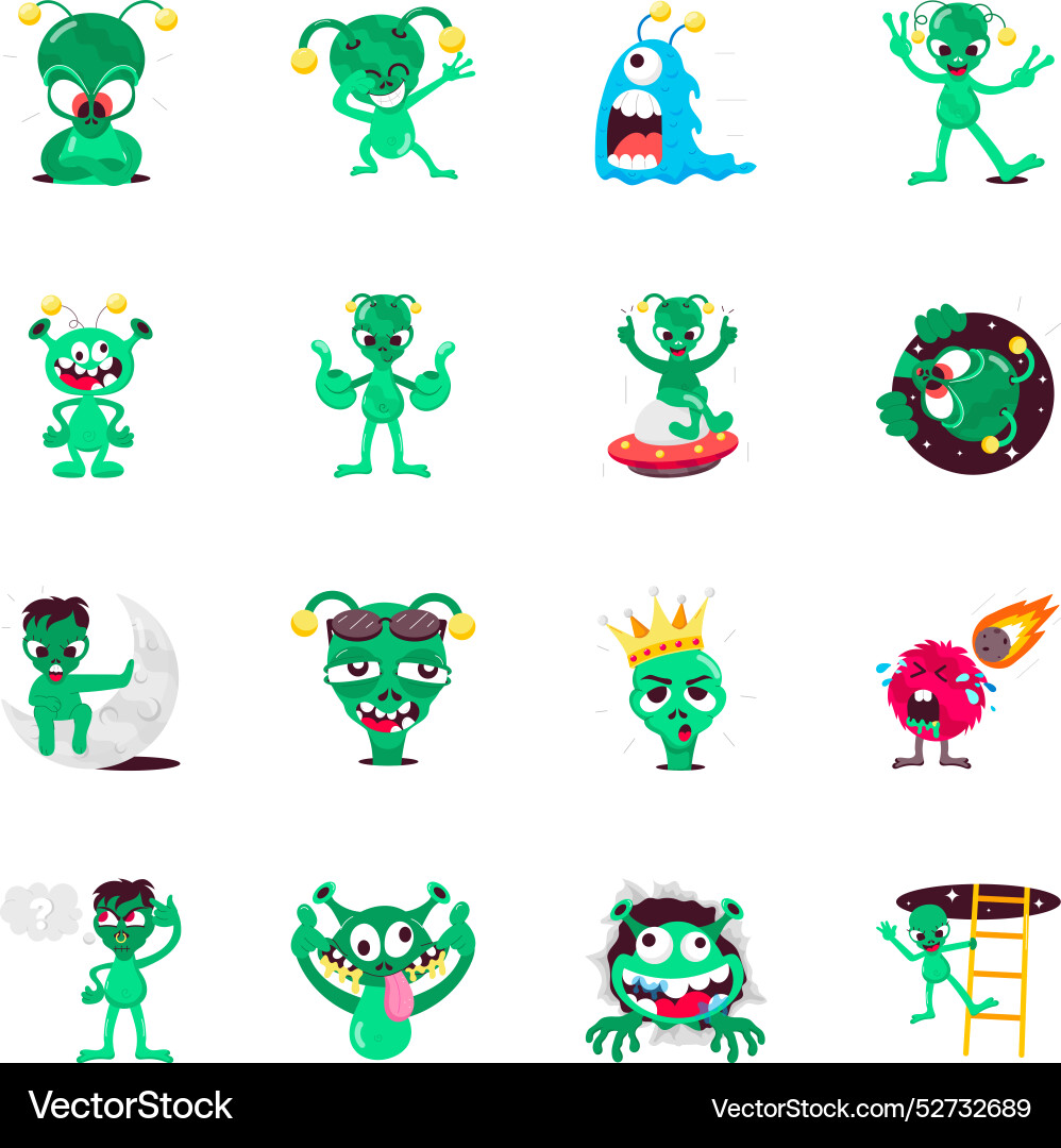 Basic rgba comic style sticker of happy alien dab Vector Image