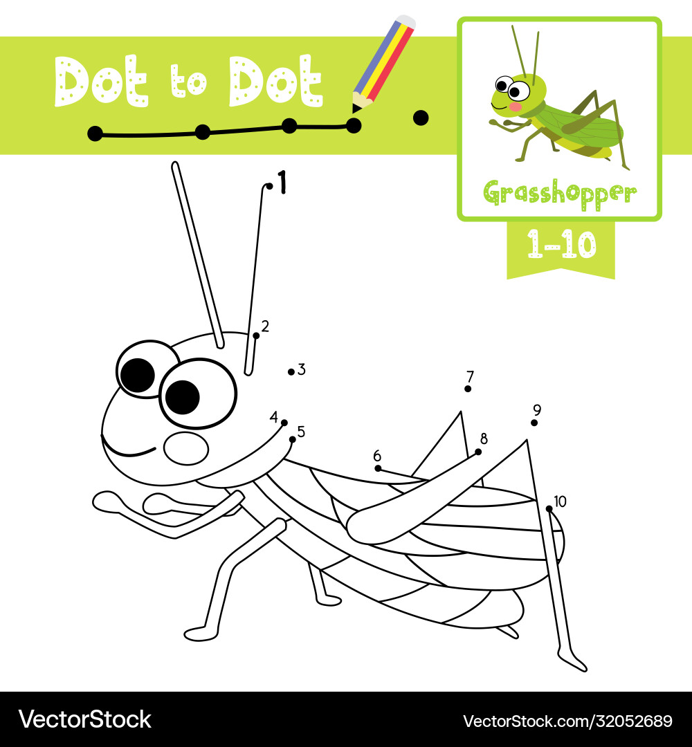 Grasshopper Dot to Dot Game Royalty Free Vector Image