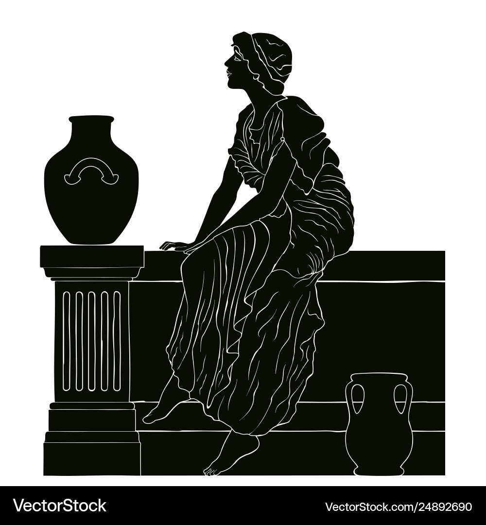 Ancient Greek Woman on Parapet Royalty Free Vector Image