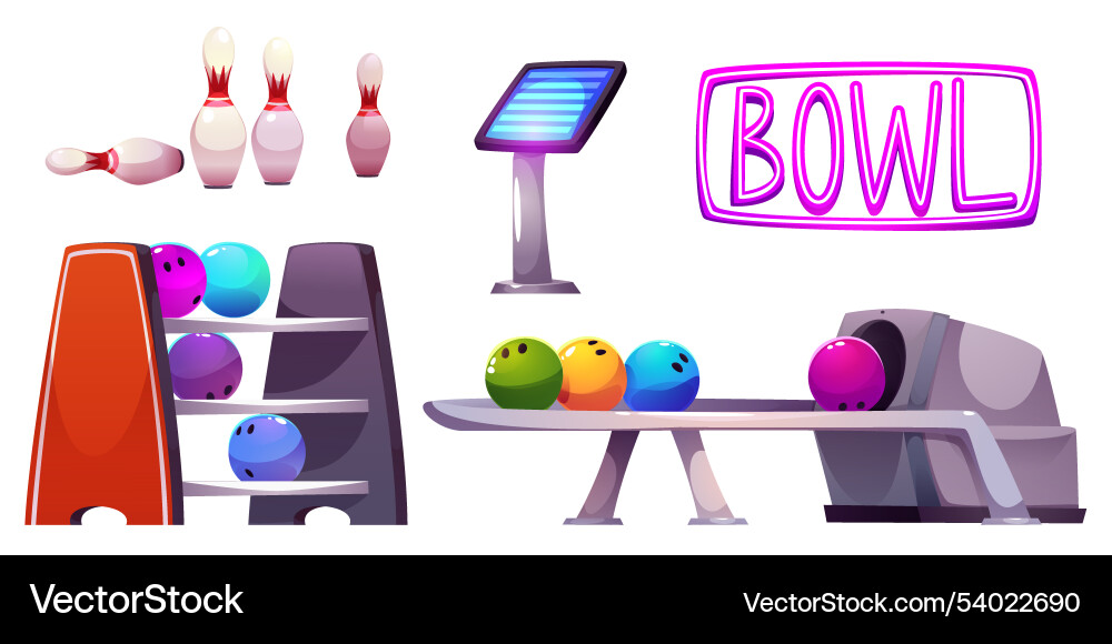 Bowling club equipment set Royalty Free Vector Image