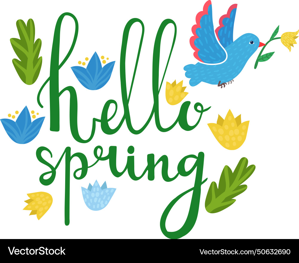 Colorful handdrawn style lettering hello spring Vector Image
