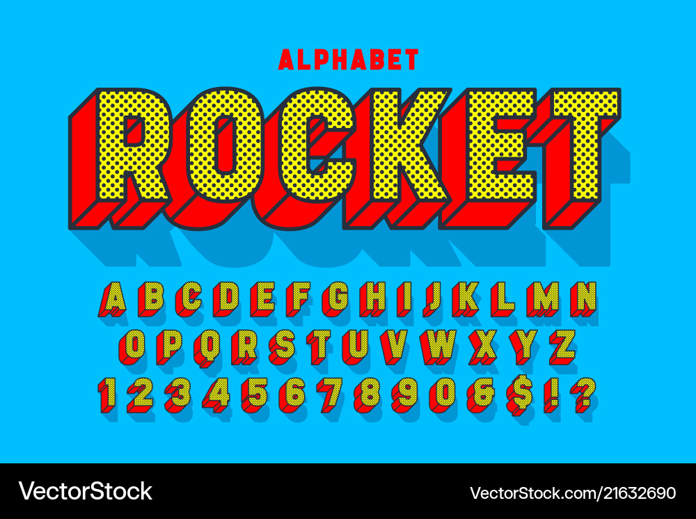 Comic 3d display font design alphabet letters Vector Image
