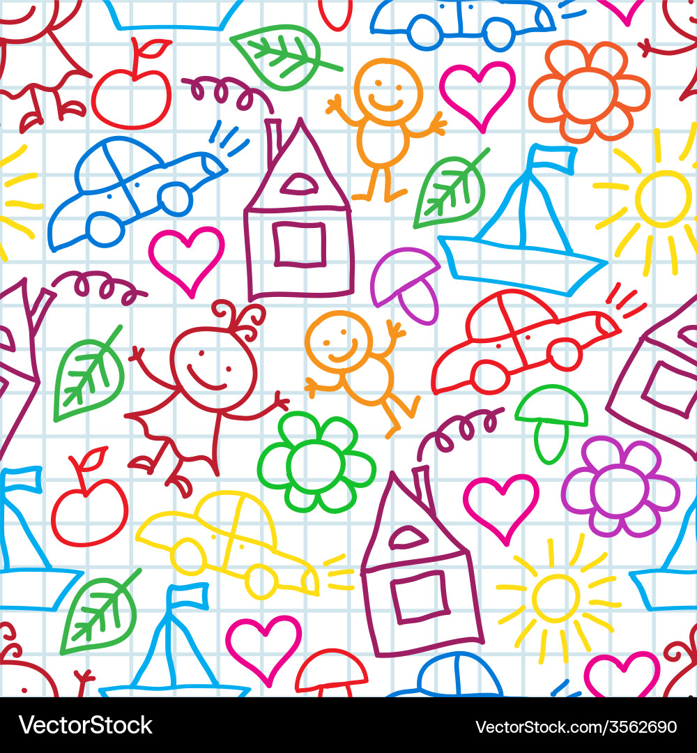 Pattern of children drawings Royalty Free Vector Image