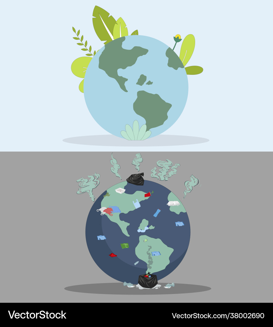 Polluted and clean planet pollution on earth Vector Image
