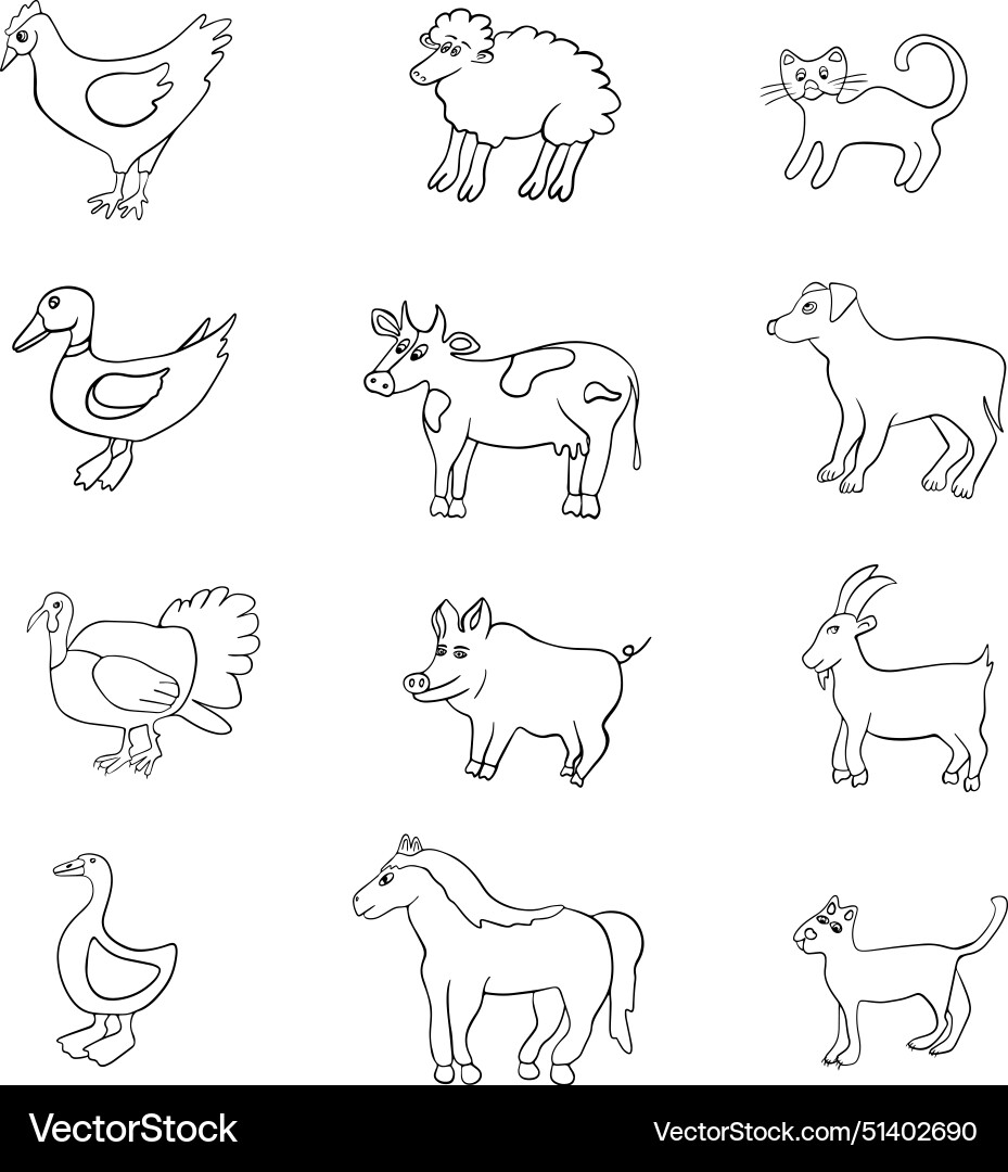 Set of simple contour pets Royalty Free Vector Image