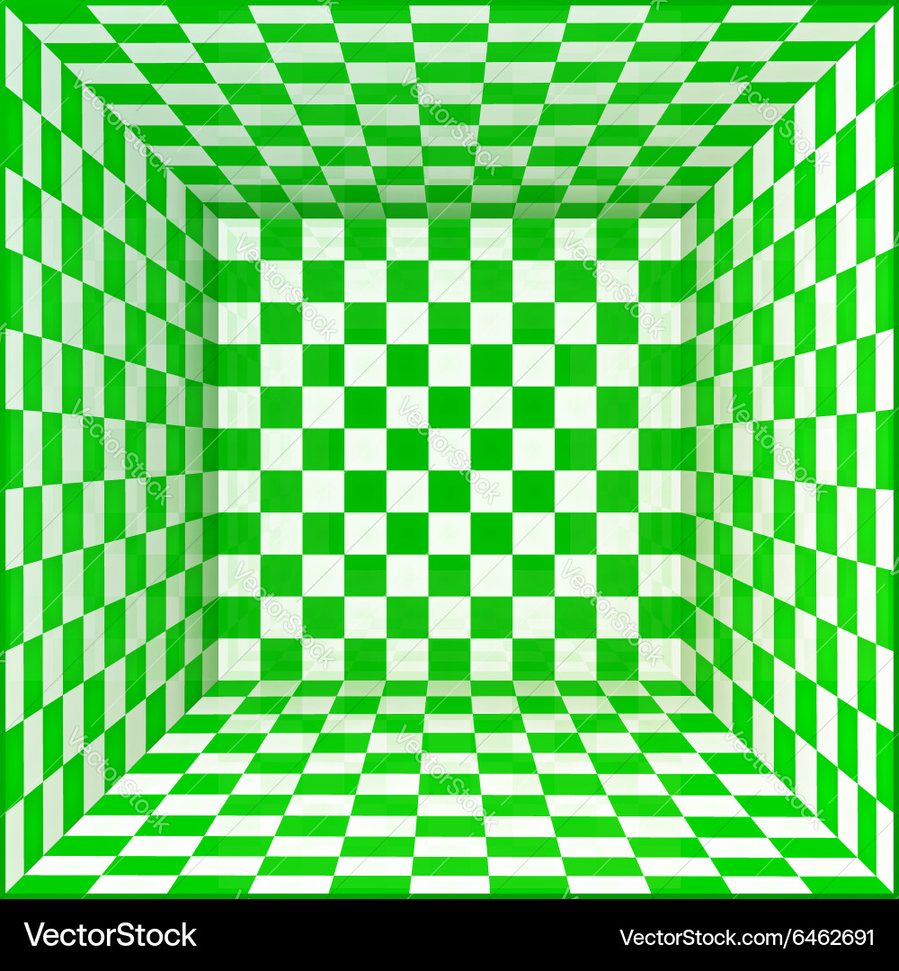 Green and white chessboard walls room background Vector Image