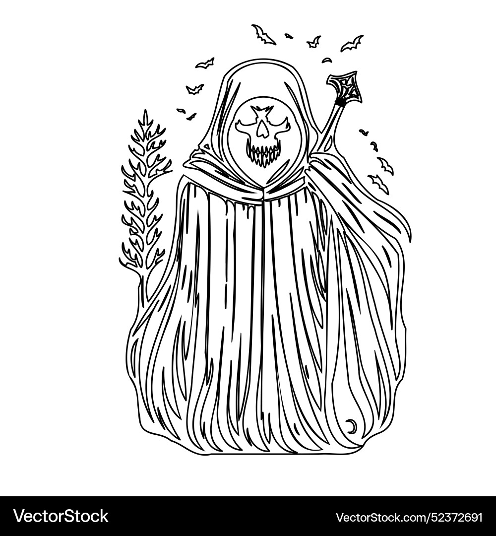 Grim reaper halloween outline sketch Royalty Free Vector