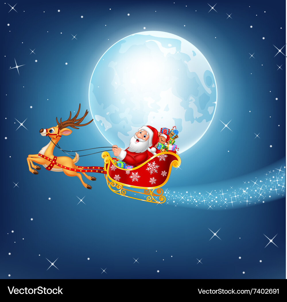 Happy santa in his christmas sled being pulled Vector Image
