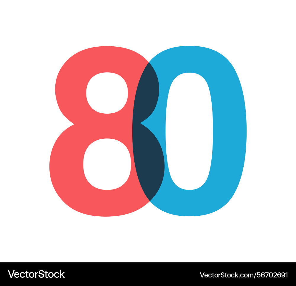 Overlapping red and blue 80 digits Royalty Free Vector Image