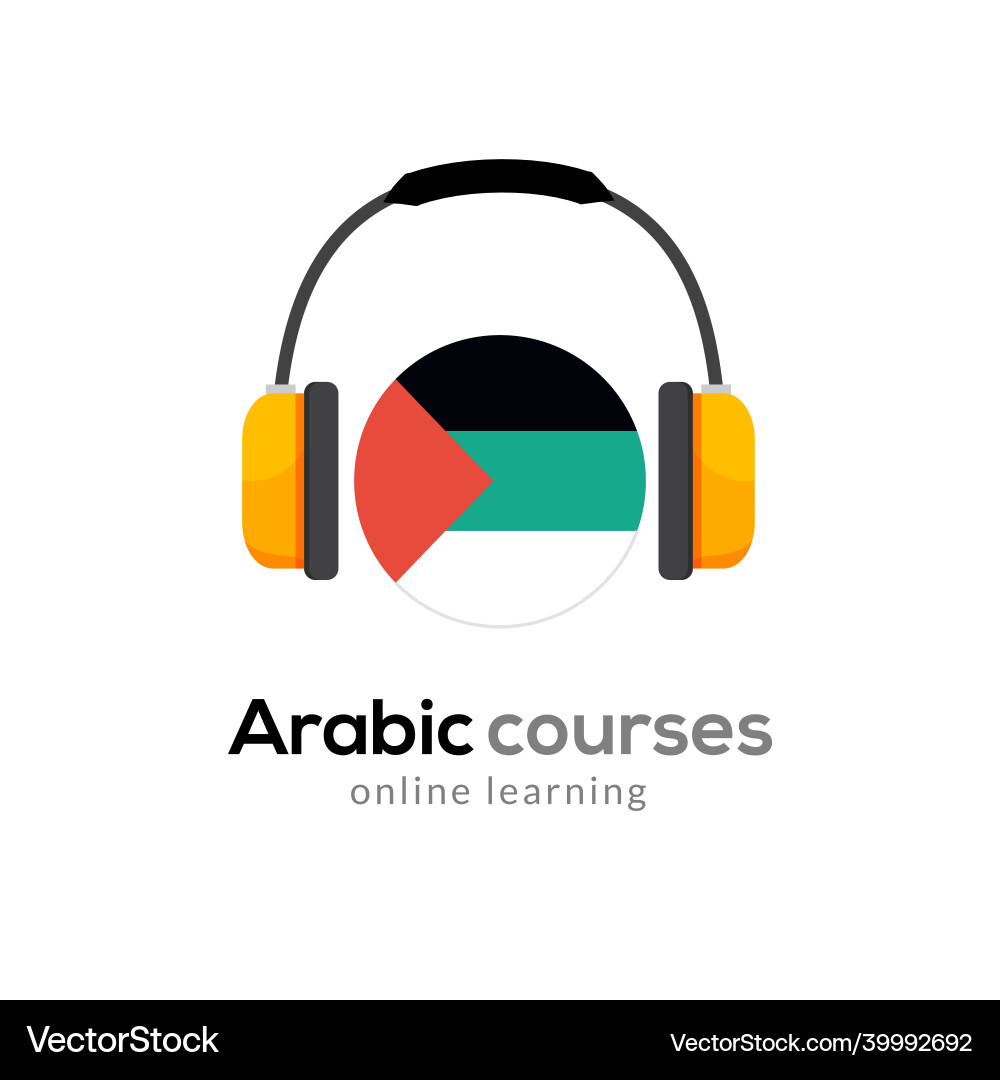 Arabic language learning logo icon with headphones