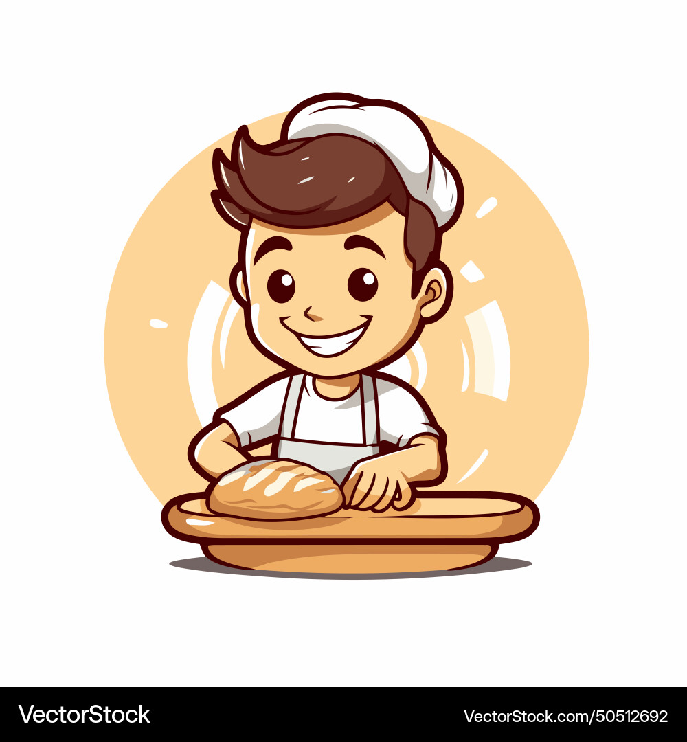 Cute baker boy with bread cartoon bakery Vector Image