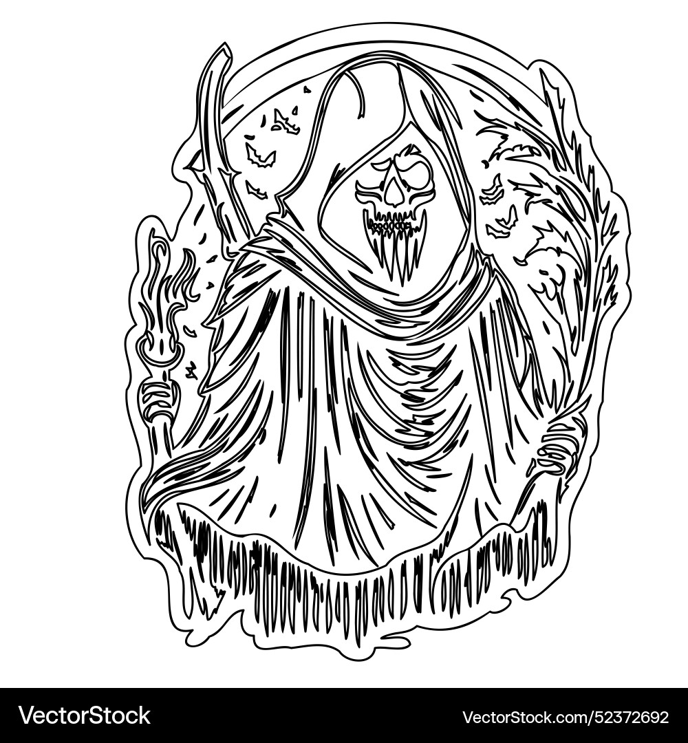 Grim reaper halloween outline sketch Royalty Free Vector