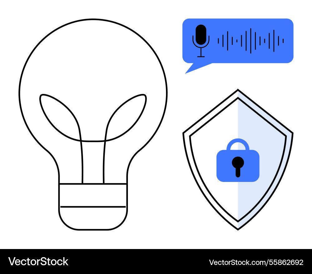 Light bulb voice command and shield with lock Vector Image