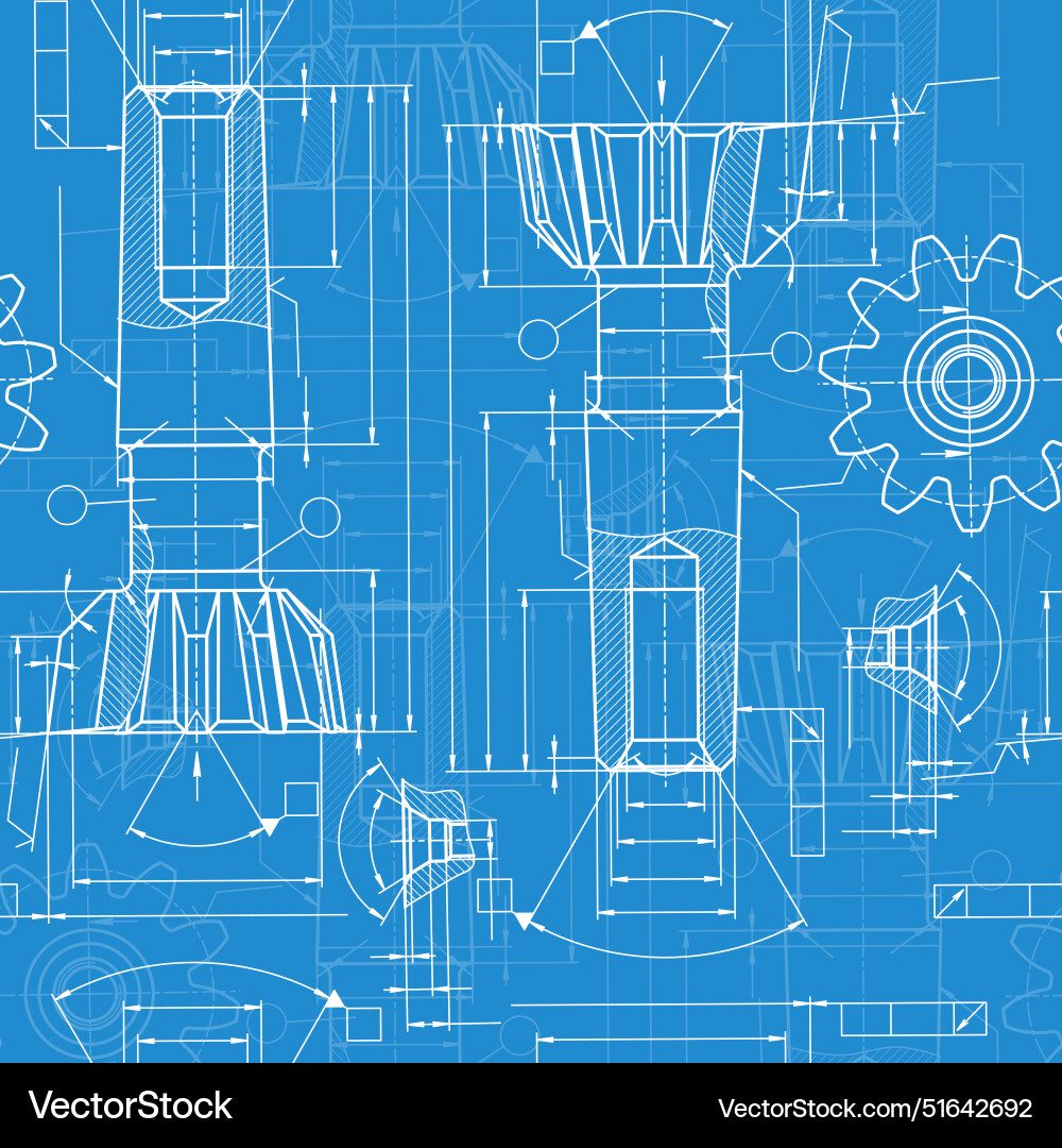 Mechanical engineering drawings on blue background