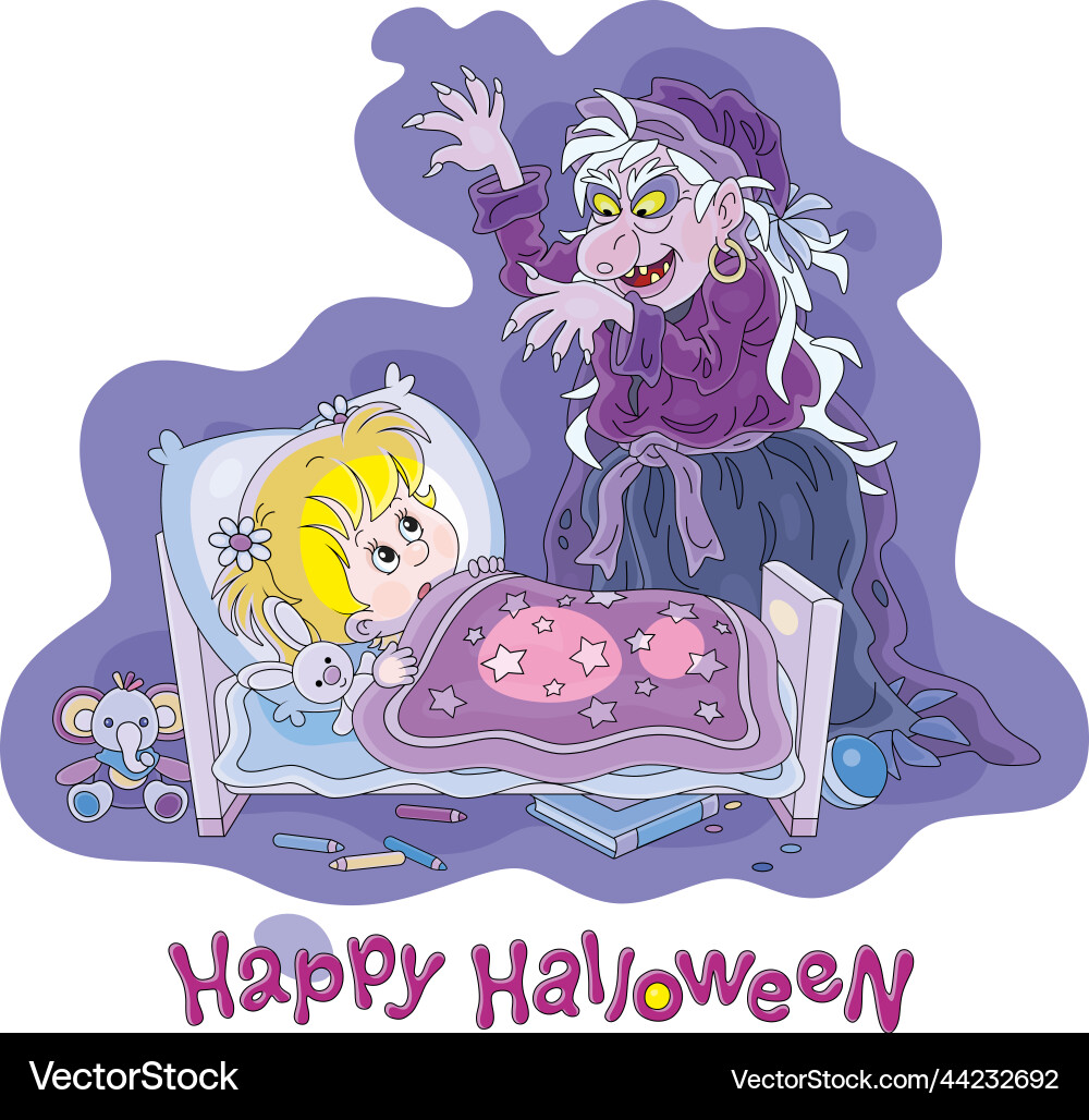 Scary Witch Scares Sleeping Child Royalty Free Vector Image