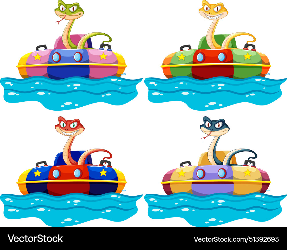Four snakes enjoying a fun boat ride Royalty Free Vector