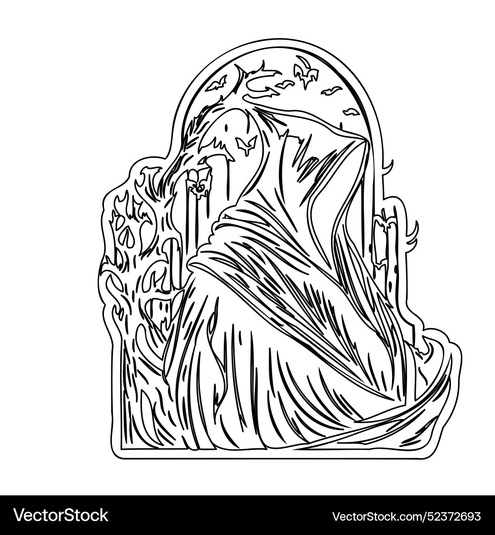 Grim reaper halloween outline sketch Royalty Free Vector