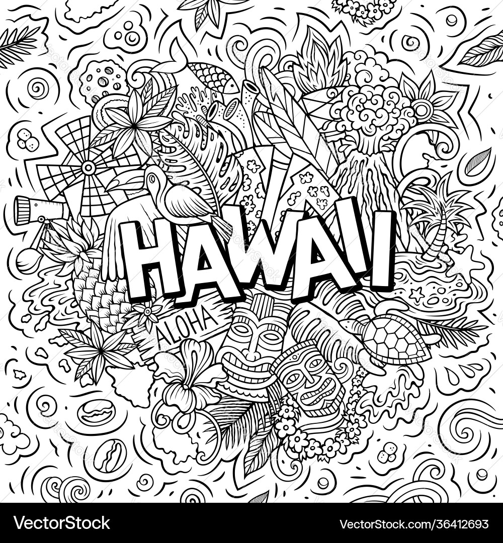 Hawaii hand drawn cartoon doodle Royalty Free Vector Image