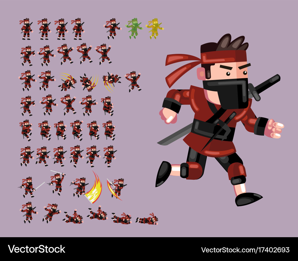 Red Ninja Cartoon Sprite Royalty Free Vector Image
